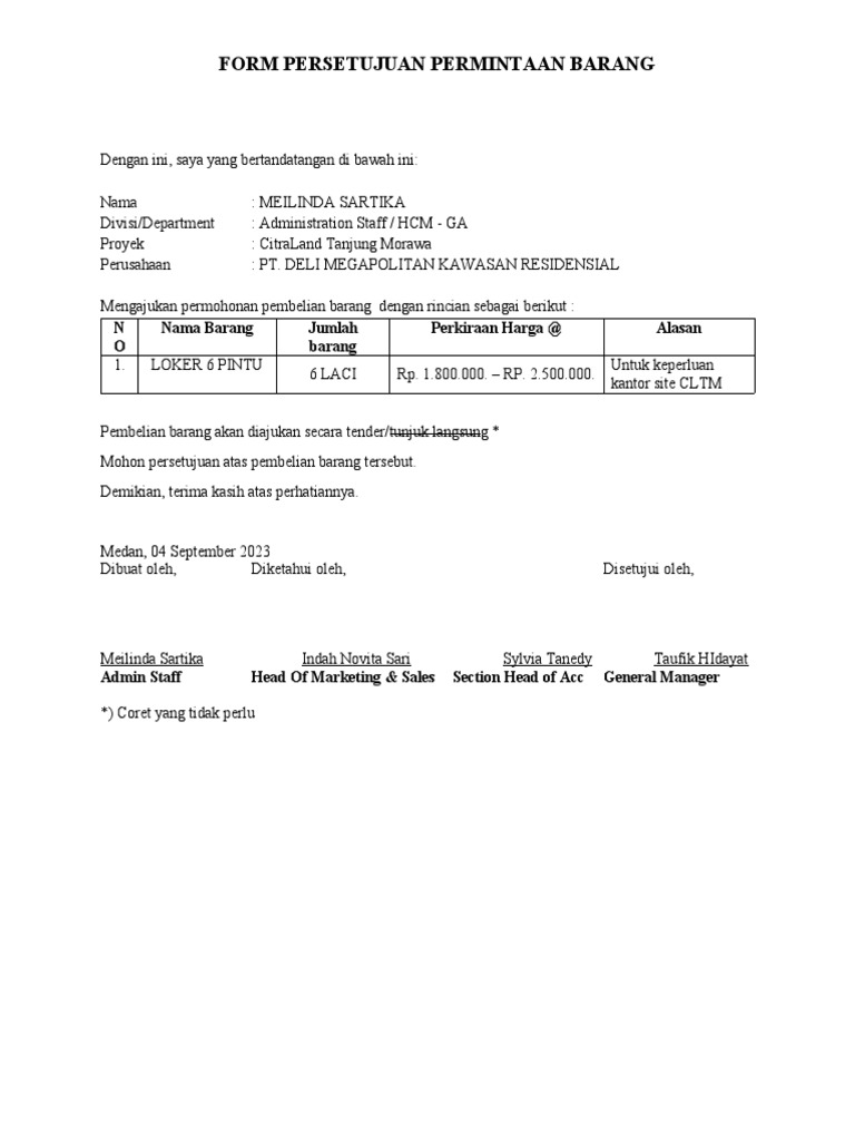 Form Persetujuan Pembelian Barang | PDF