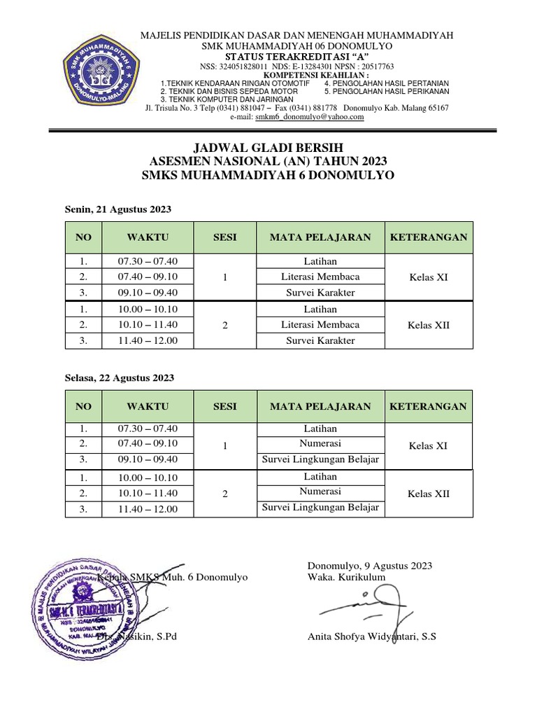 Jadwal Gladi Bersih ANBK 2023 | PDF