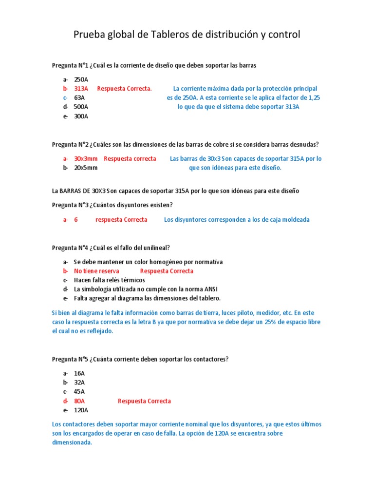 Prueba Global Tableros de distribución y control | PDF | Bienes manufacturados | Electricidad