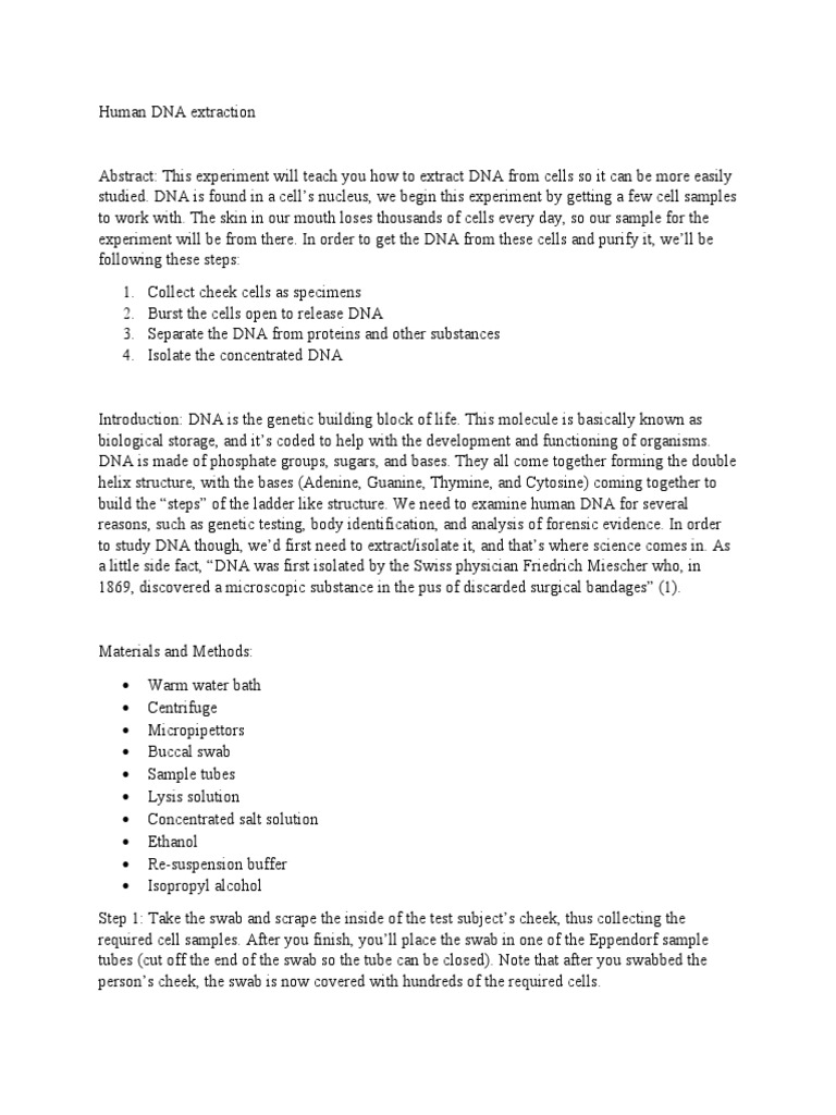 Human DNA Extraction | PDF | Dna | Life Sciences