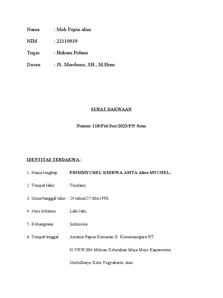 Draft Surat Dakwaan | PDF