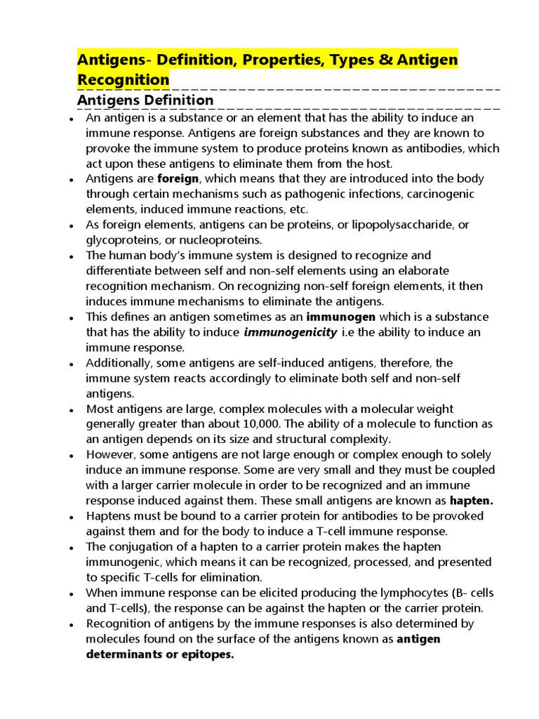 Antigens - Definition, Properties, Types & Antigen Recognition | PDF ...