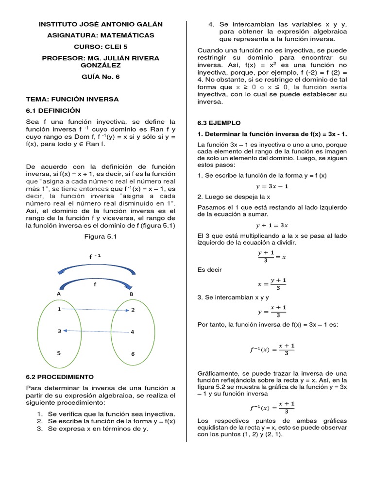 Función Inversa: Ejemplos y Procedimientos | PDF | Función (Matemáticas ...