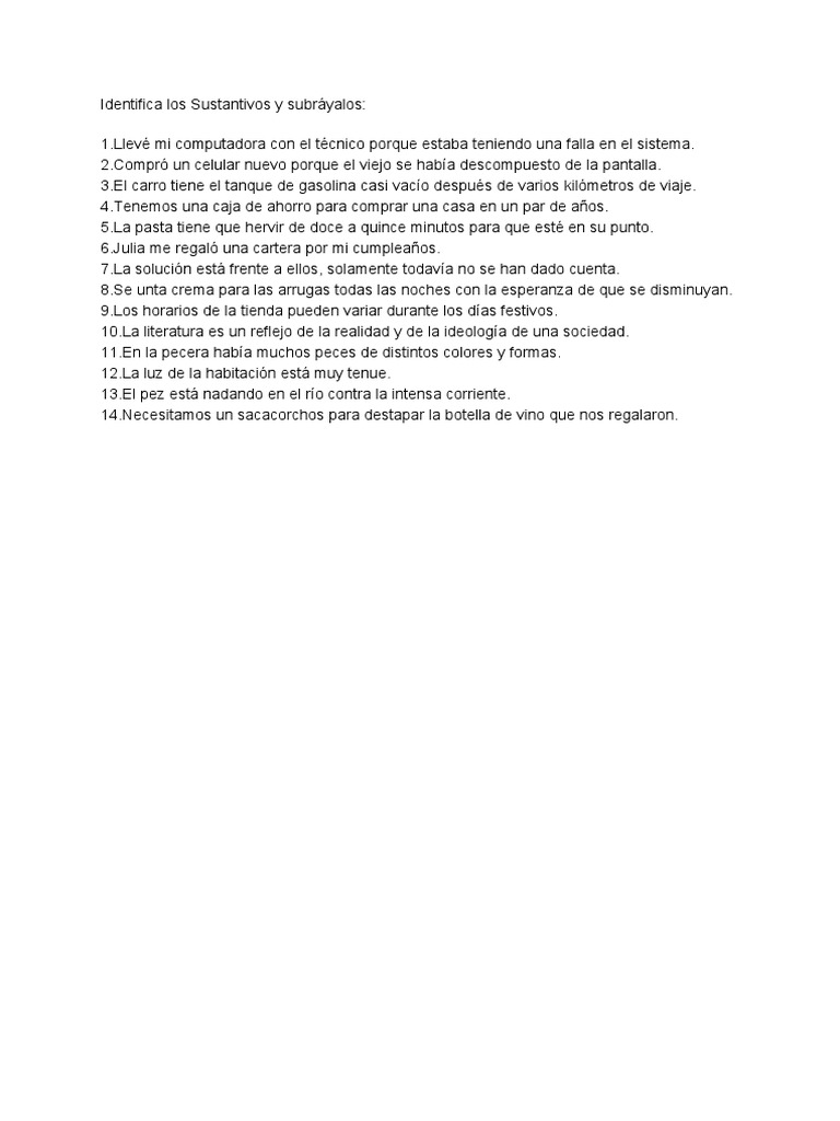 Identifica y Subraya Sustantivos | PDF
