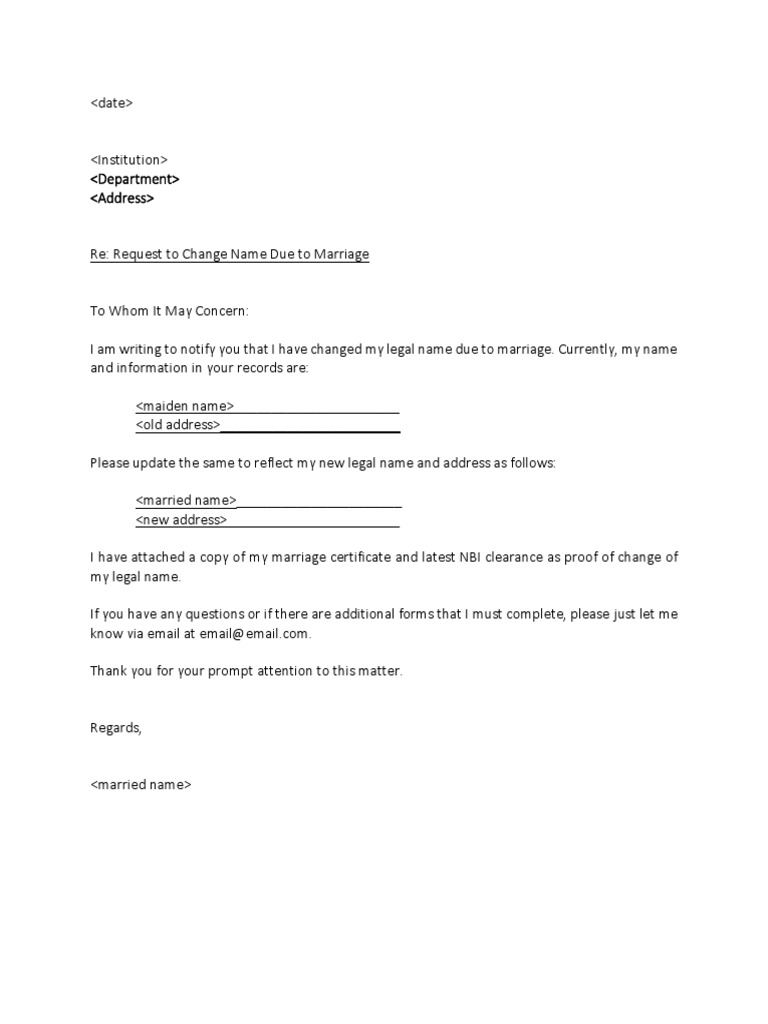 Name Change Request After Marriage | PDF
