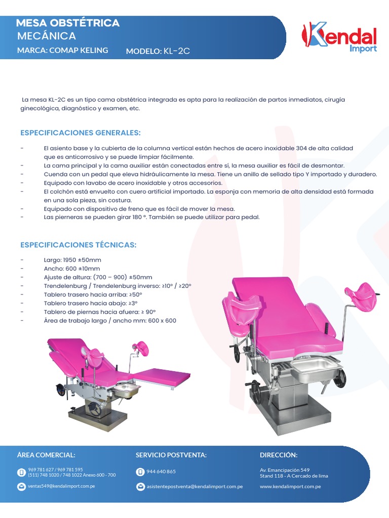 Mesa Obstétrica KL-2C: Especificaciones y Uso | PDF