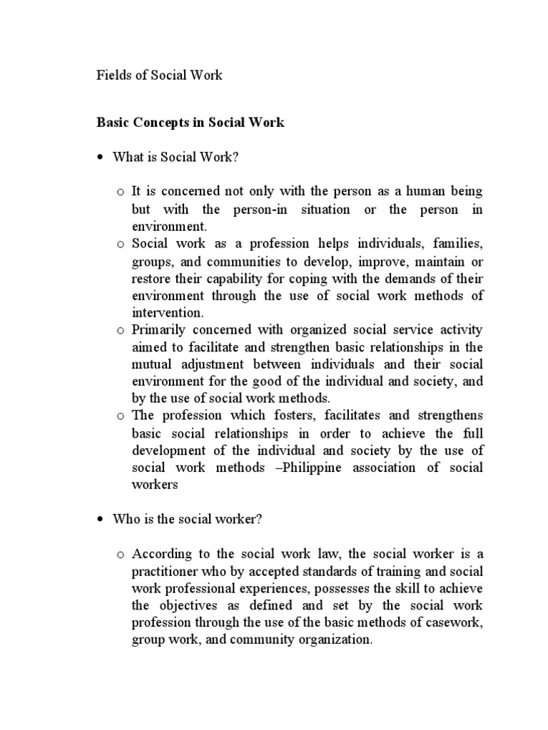 Fields of Social Work | PDF | Social Work | Welfare