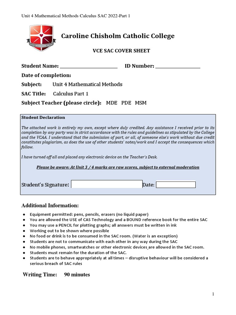 12 MM Calculus SAC Part 1 - 2022 | PDF | Calculus | Mathematics