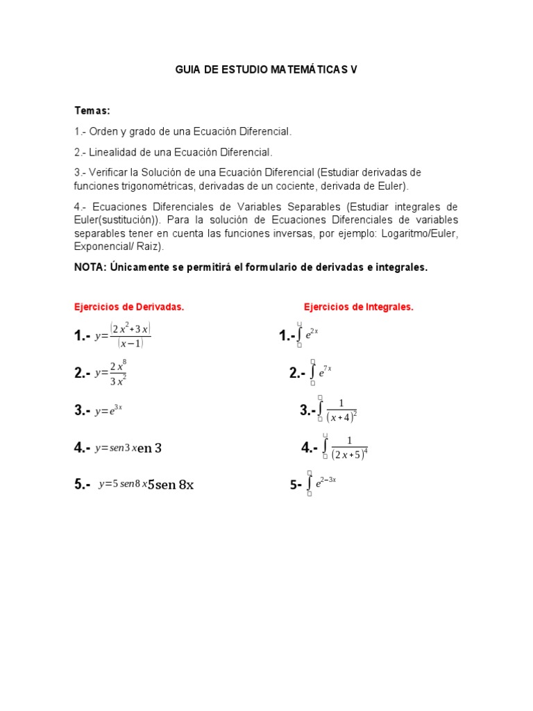 Guia de Estudio Matemáticas V | PDF