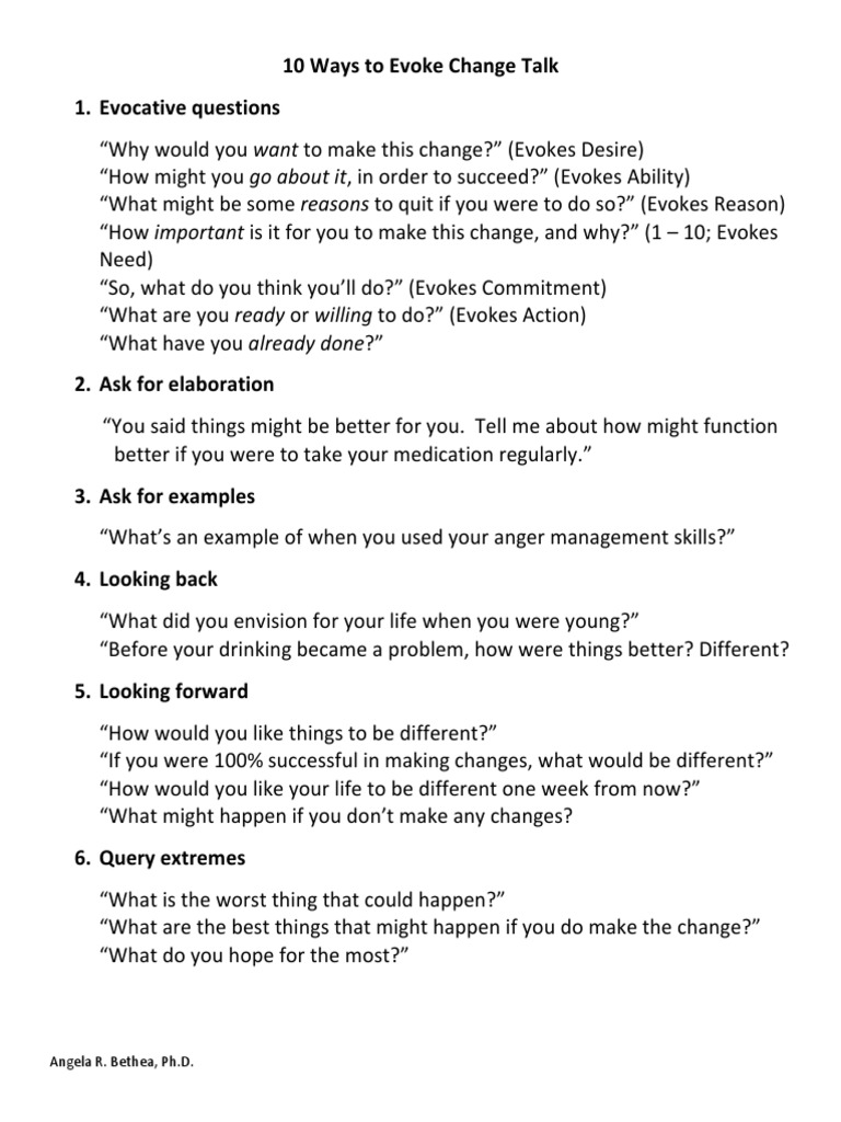 Ways To Evoke Change Talk | PDF