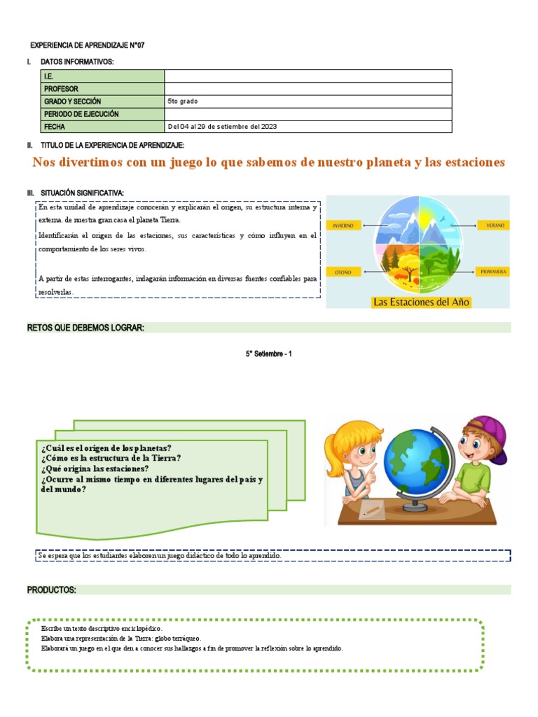 5° Grado - Experiencia de Aprendizaje N°07 | PDF