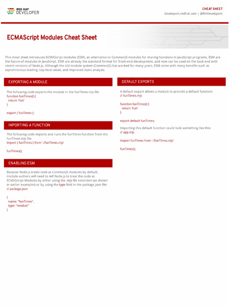 ECMAScript Modules-Cheat Sheet | PDF