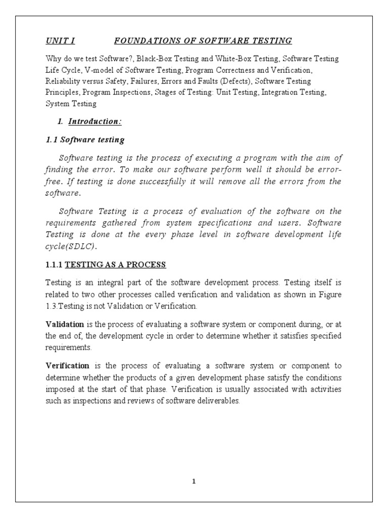 Unit I Foundations of Software Testing | PDF | Software Testing ... Unit I Foundations of Software Testing | PDF | Software Testing ...