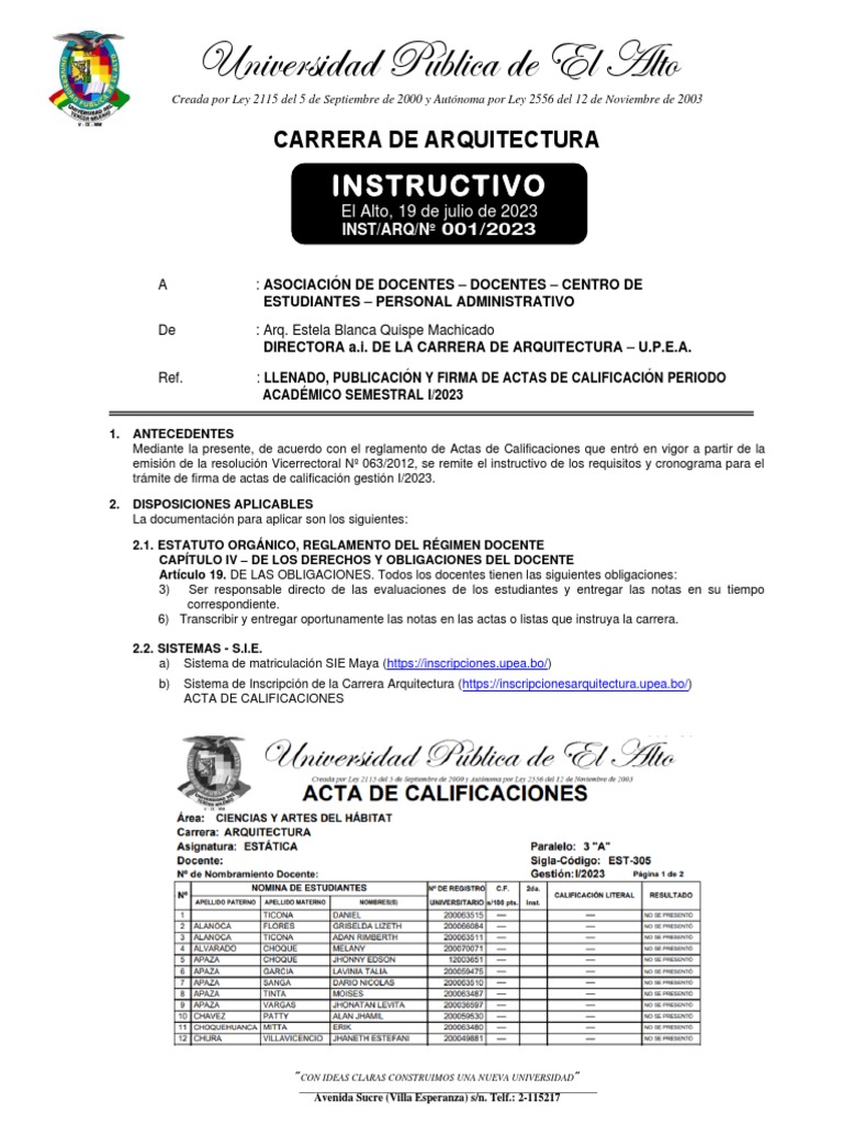 Instructivo 001 - 2023 - Entrega de Actas de Calificacion I-2023-1 | PDF