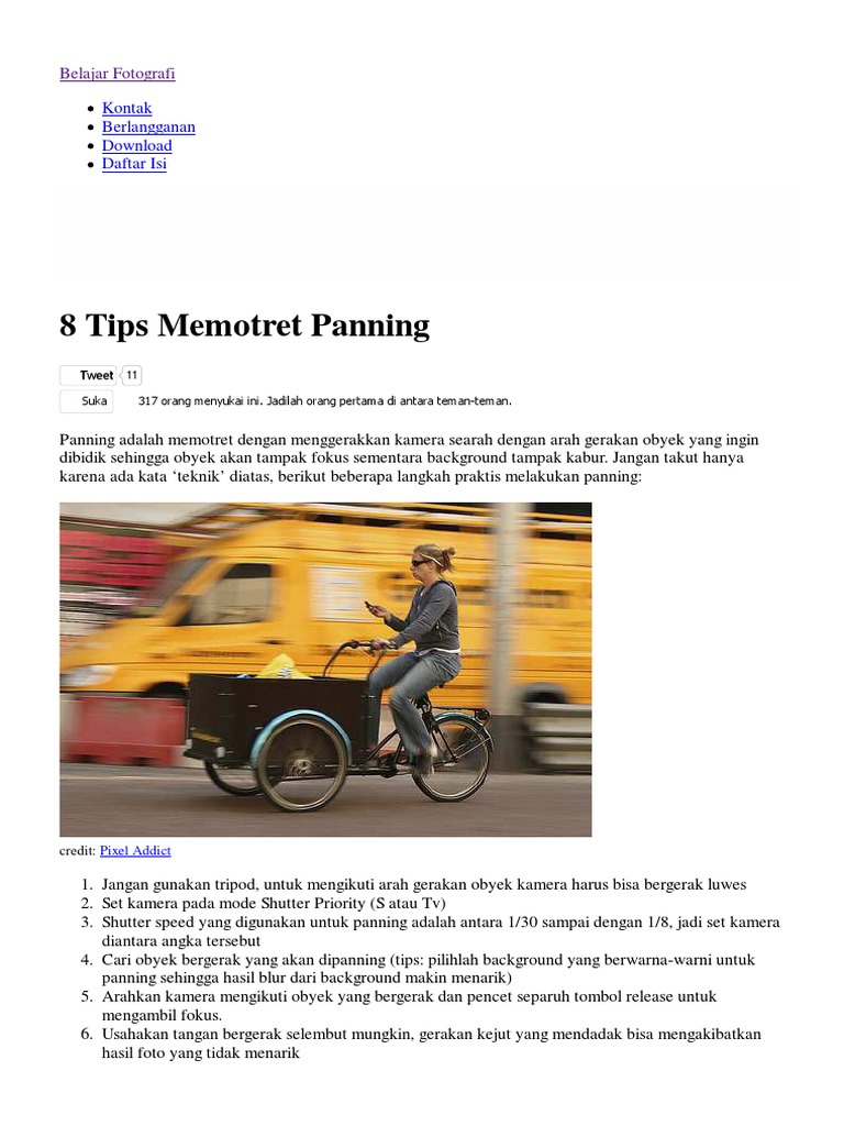 Tips Teknik Fotografi Panning | PDF | Game & Aktivitas | Ilmu Sosial