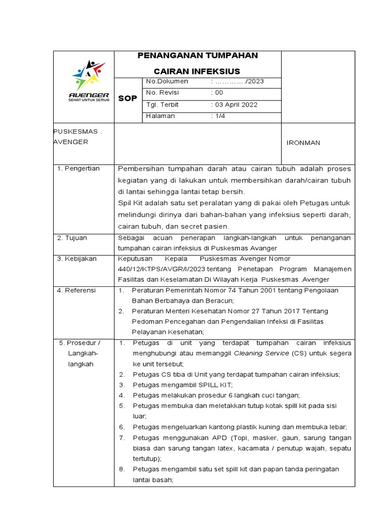 Fix - Sop Penanganan Tumpahan Cairan Infeksius | PDF