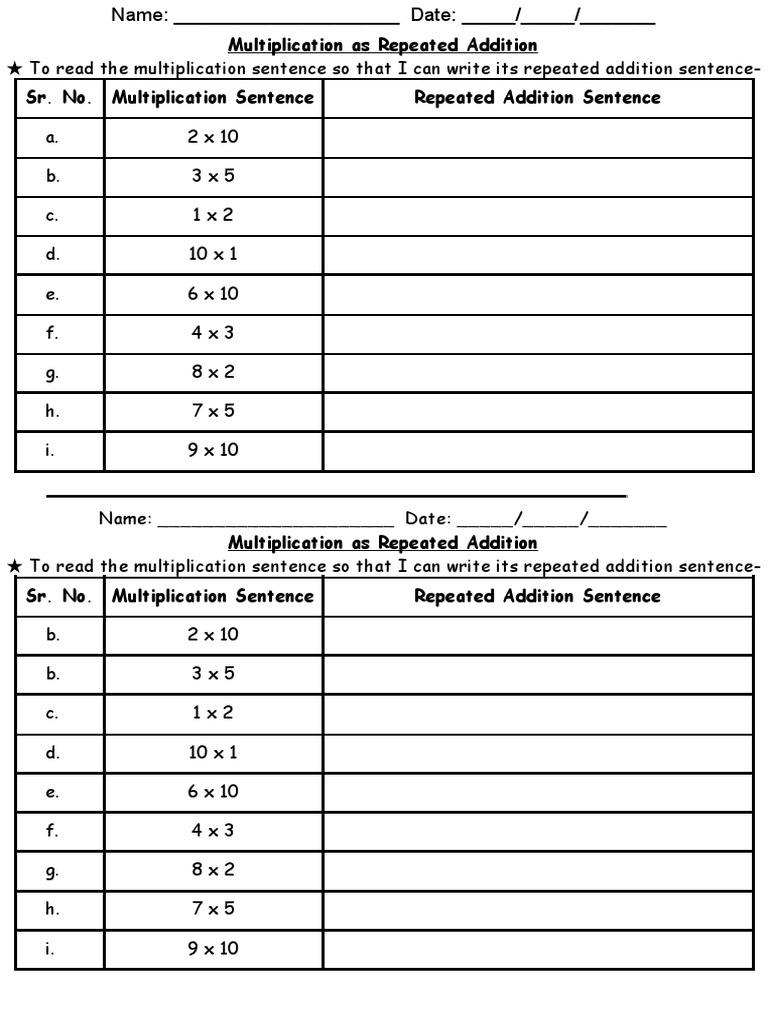 Multiplication To Repeated Addition Sentence | PDF | Language Arts ...