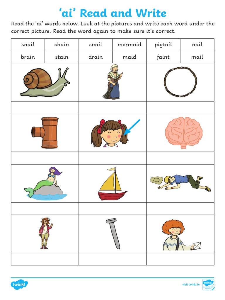 'Ai' Read and Write Activity Sheet | PDF