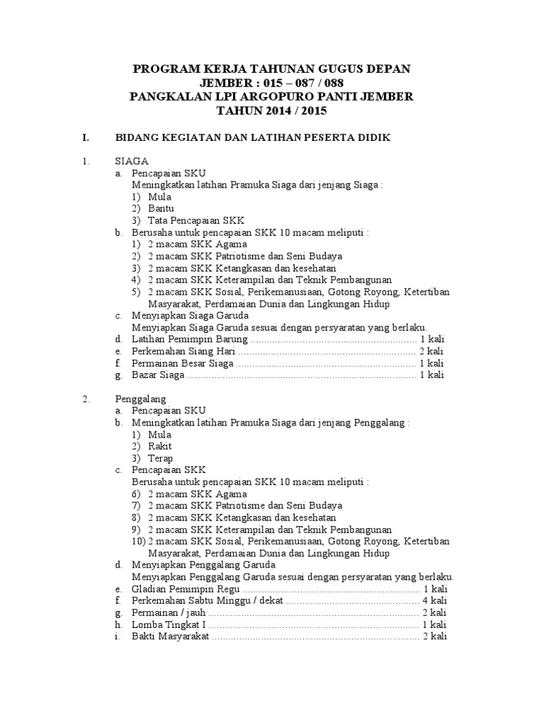 Program Kerja Tahunan Gugus Depan | PDF