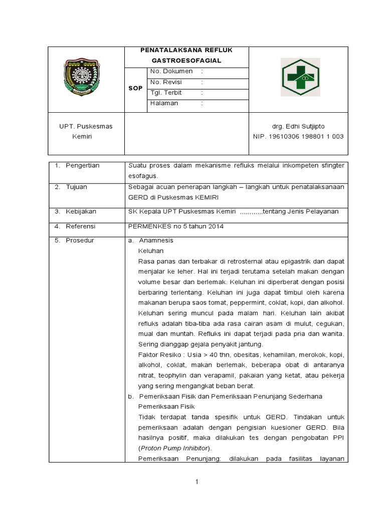 SOP REFLUKS GASTROESOFAGIAL Fik | PDF