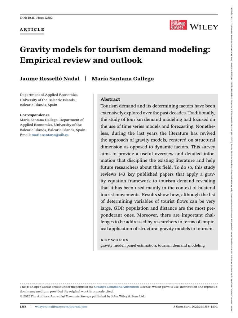 Journal of Economic Surveys - 2022 - Rossell Nadal - Gravity Models For ...