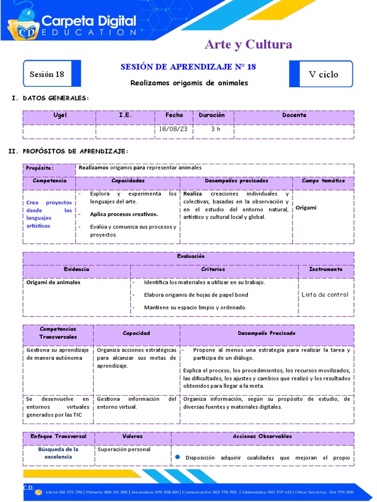 18° Sesión de Aprendizaje 18-Sem.2-Exp.5-Arte-1 | Descargar gratis PDF | Aprendizaje | Origami