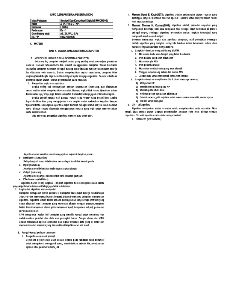 LKPD SIMKOMDIG X ATPH DAN OTKP Semester 1 | PDF