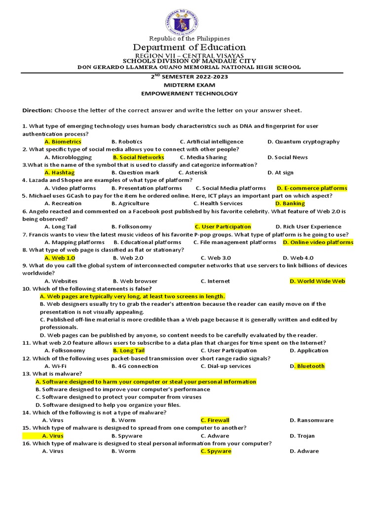 MIDTERM-EXAM-ANSWER-KEY-ETECH-SY-2022-2023 | PDF | Malware | Computer Virus