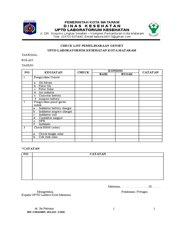Form Chek List Genset Labkes | PDF