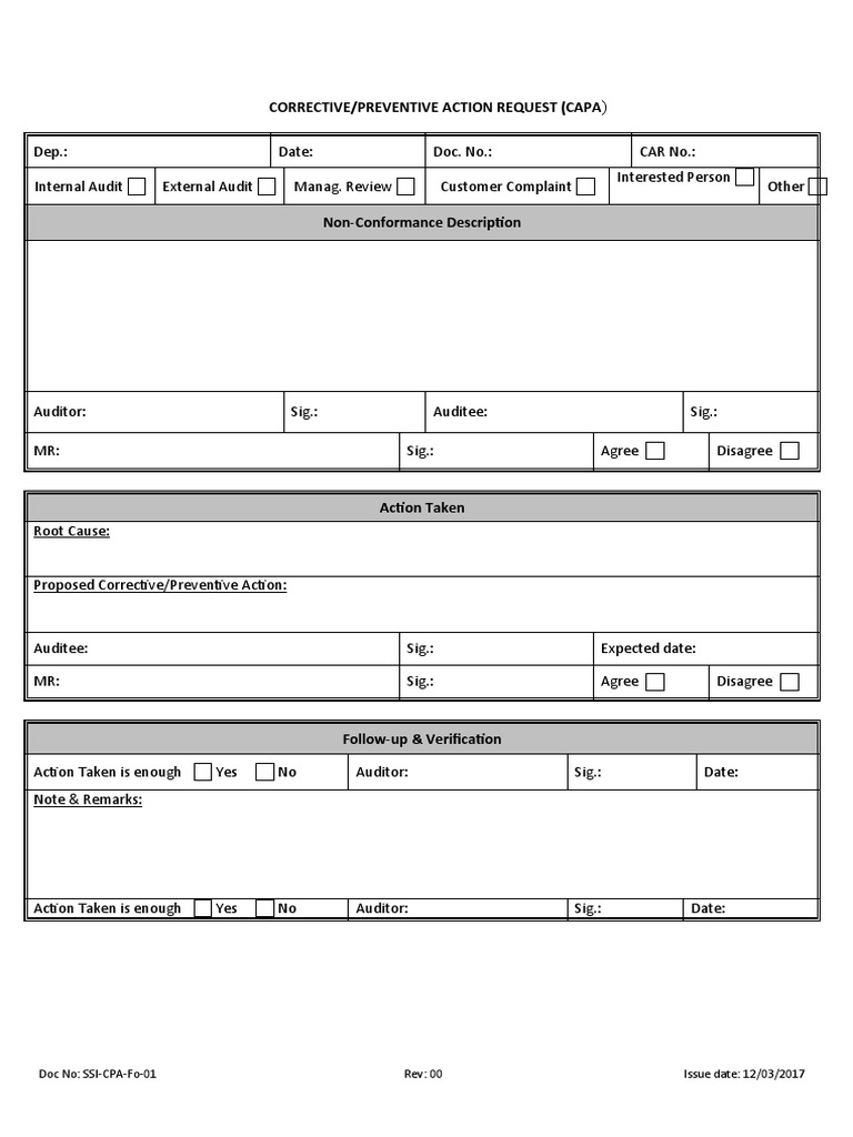 CAPA Request Form Template | PDF | Business | Finance & Money Management