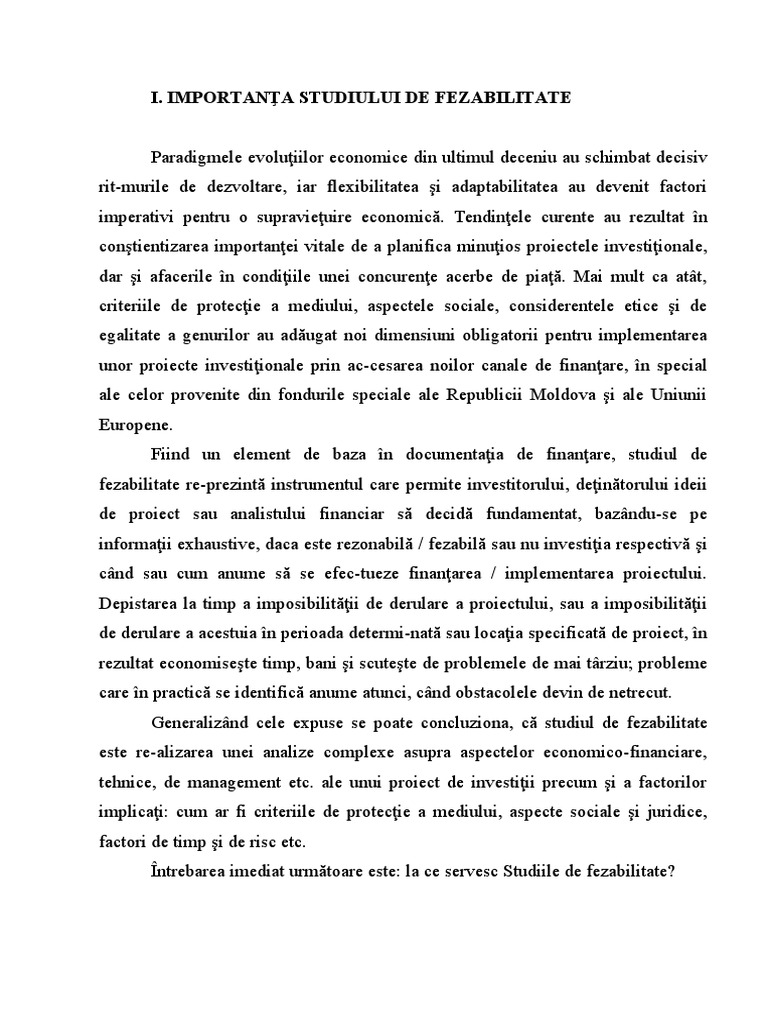 Esenta Studiului de Fezabilitate | PDF