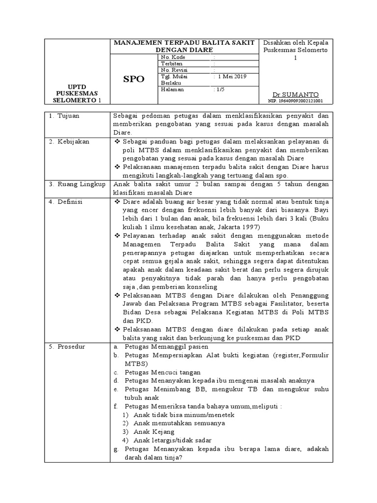 SOP MTBS Dengan Diare | PDF