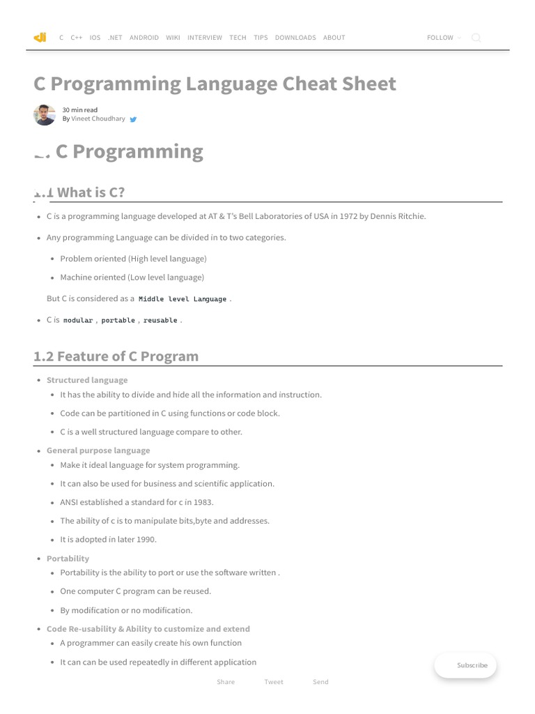 C Programming Language Cheat Sheet | PDF | Control Flow | Pointer (Computer Programming)