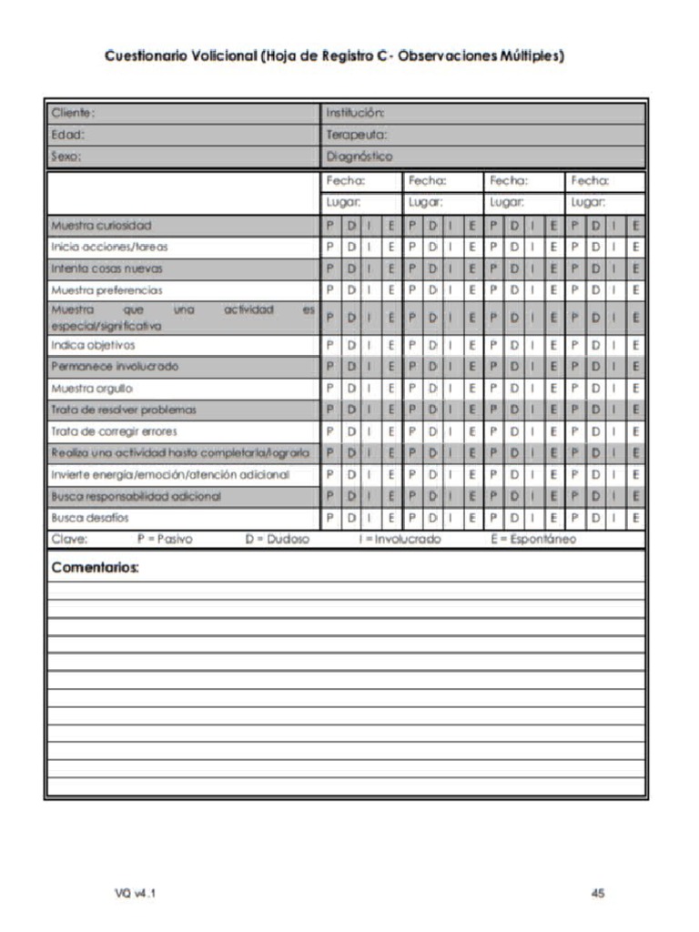 Cuestionario Volicional MOHO | PDF