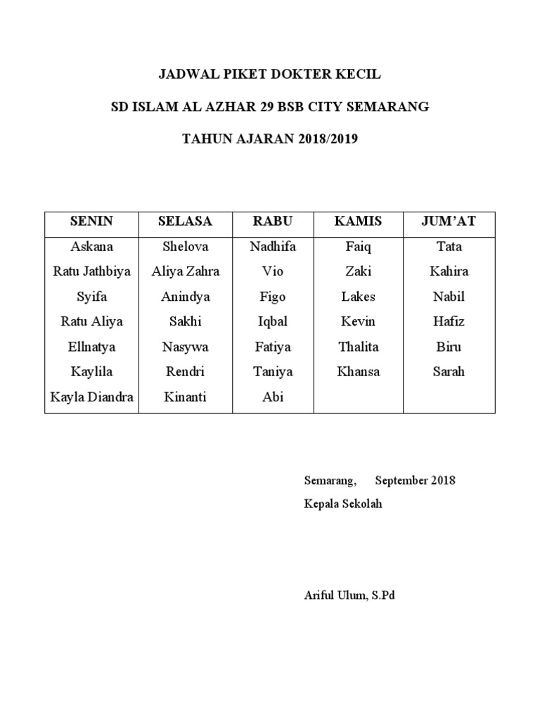 Jadwal Piket Dokter Kecil | PDF