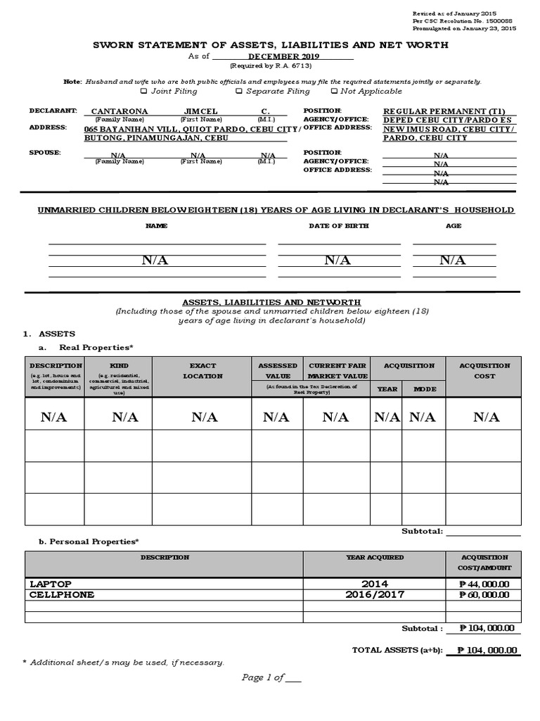 2015 SALN Form | PDF