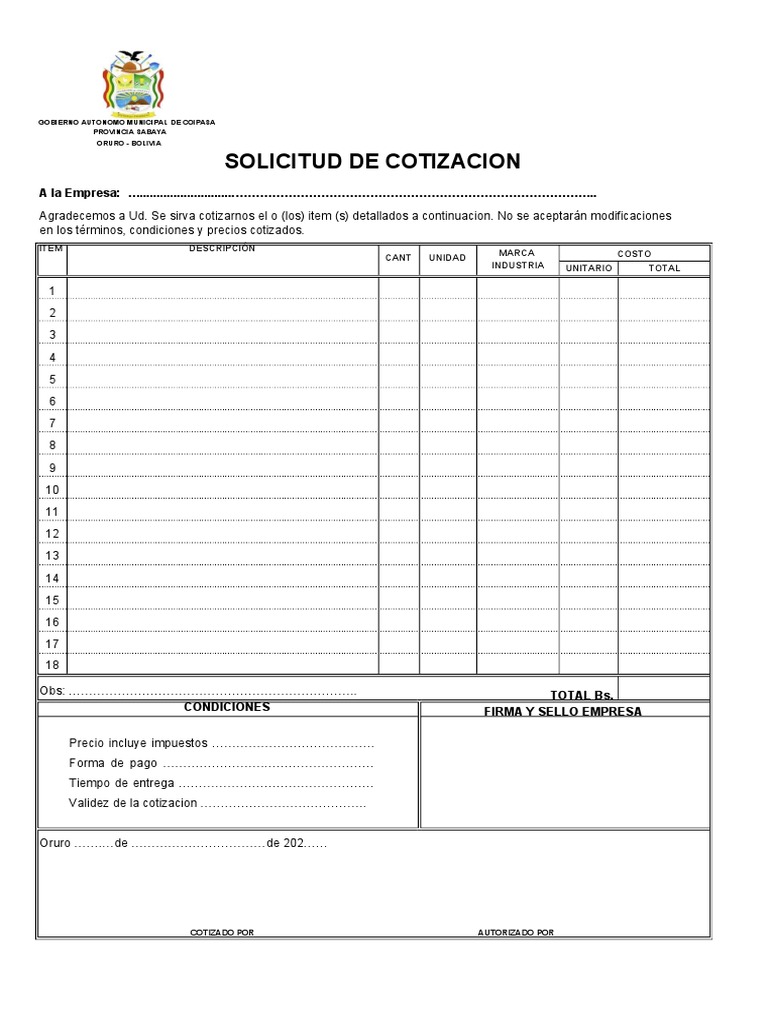 Solicitud de Cotizacion | PDF