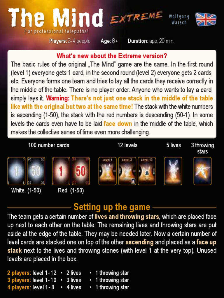 The Mind Extreme Game Rules Explained | PDF | Gaming | Games Of Chance