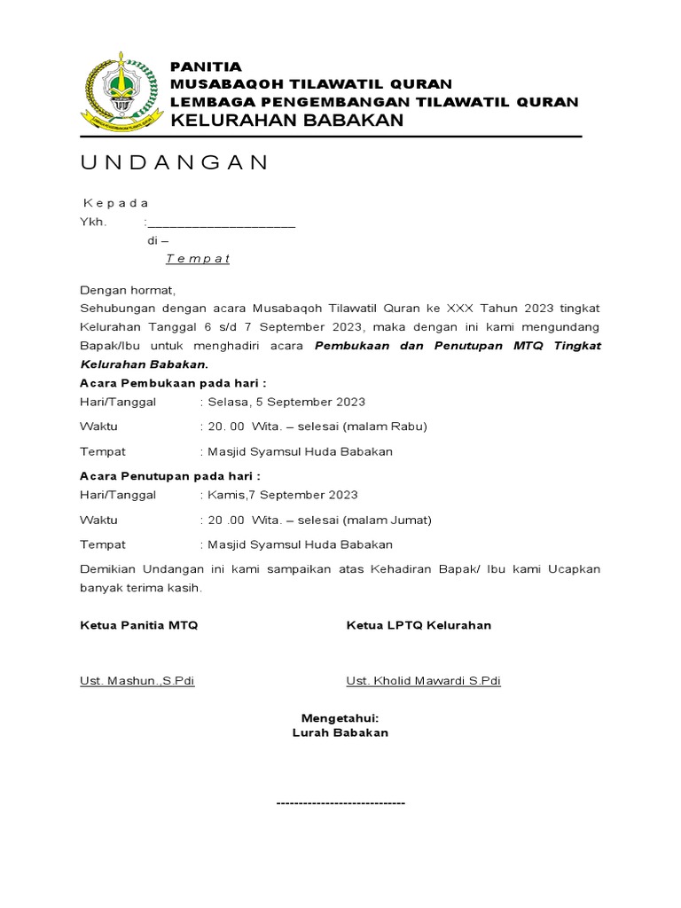 Undangan MTQ | PDF