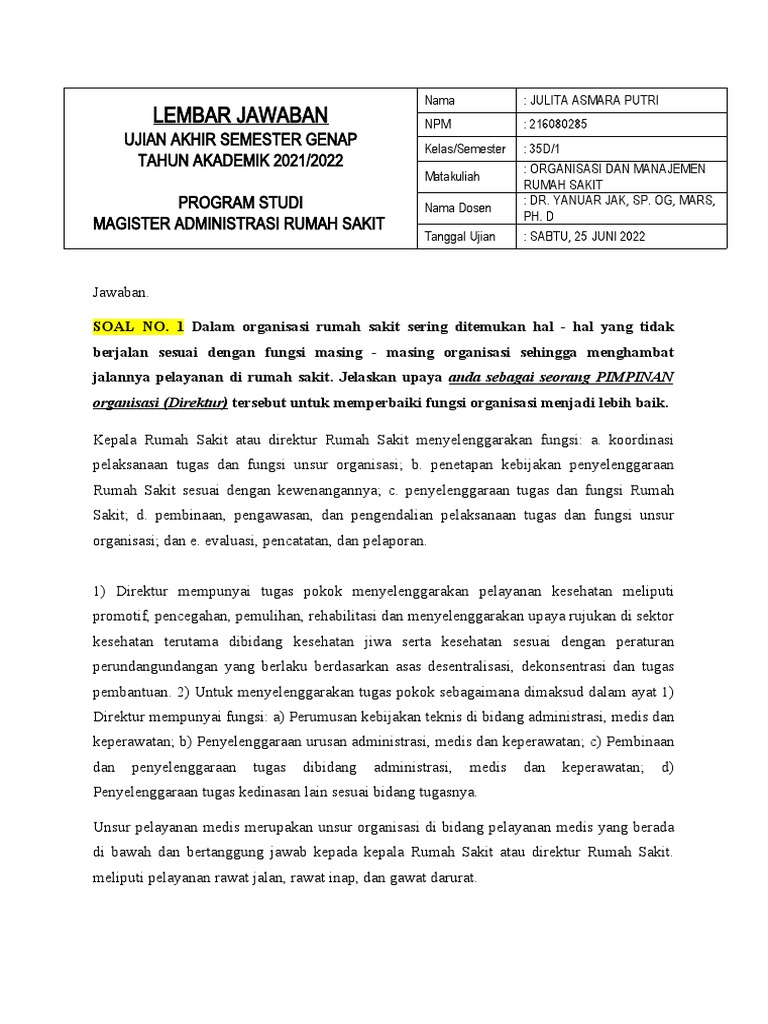 Jawaban Uas Dr. Yanuar | PDF