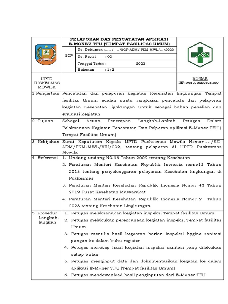 Sop Pelaporan Dan Pencatatan Aplikasi E-Monev HSP | PDF