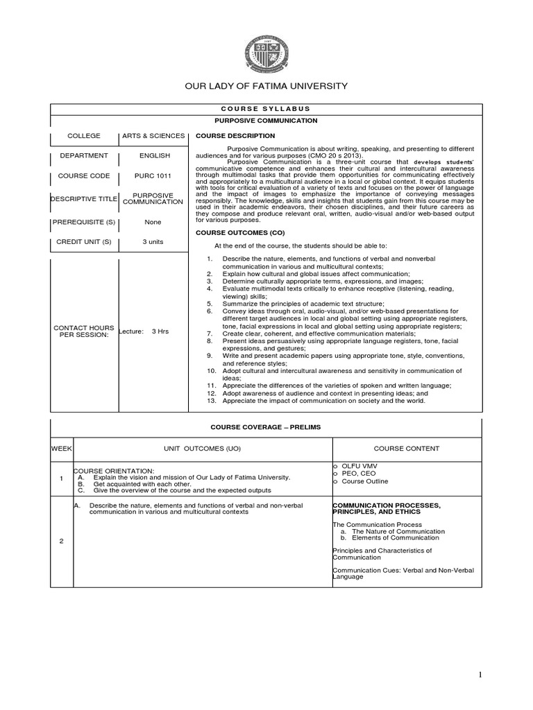 Purposive Communication Syllabus | PDF | Communication | Nonverbal ...