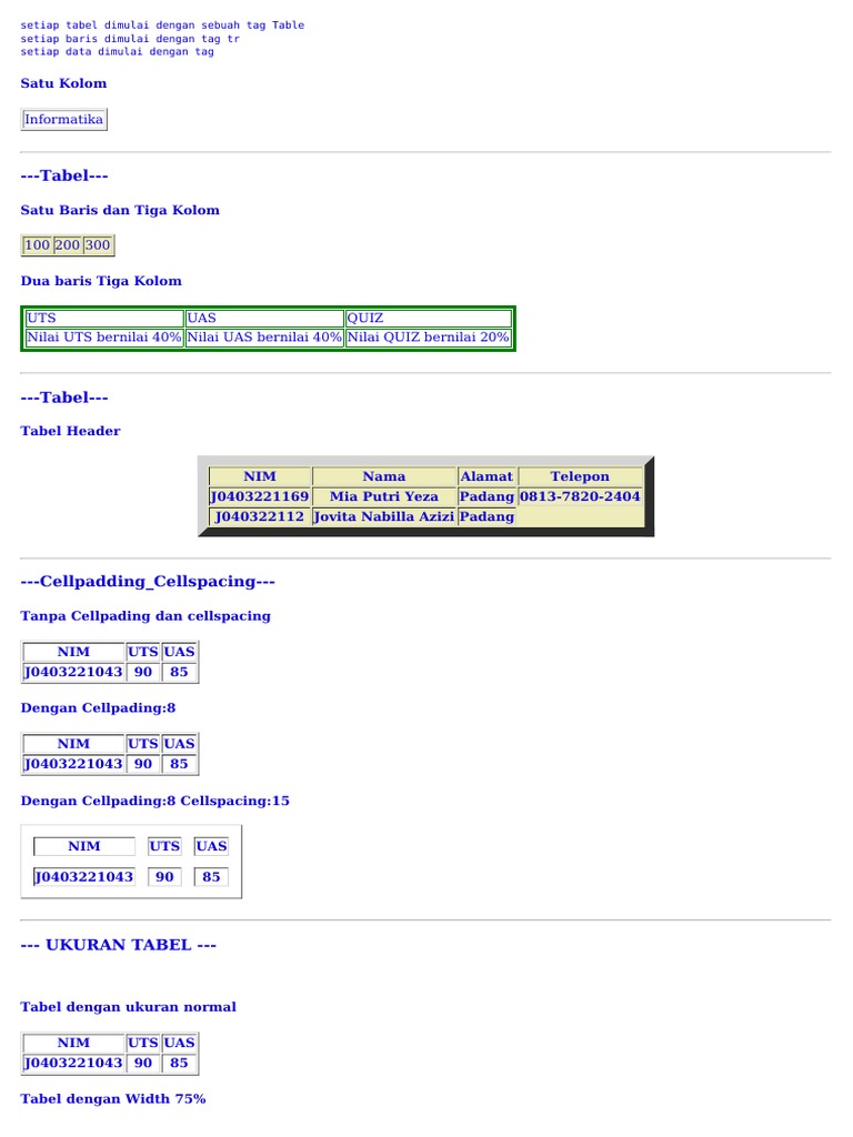 Struktur dan Format Tabel Web | PDF