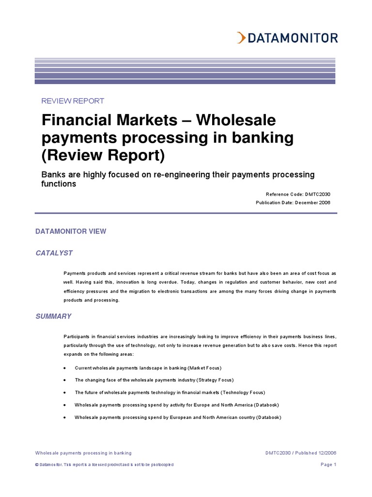 2007 Wholesale Payments in Banking Report1 | PDF | Banks | Payment System 2007 Wholesale Payments in Banking Report1 | PDF | Banks | Payment System