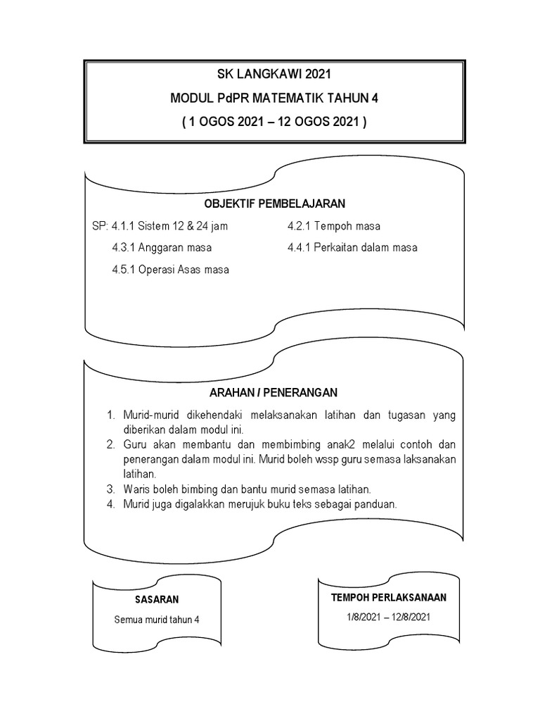 Modul PDPR Math Tahun 4 (Masa Dan Waktu) | PDF | Seni & Disiplin Bahasa