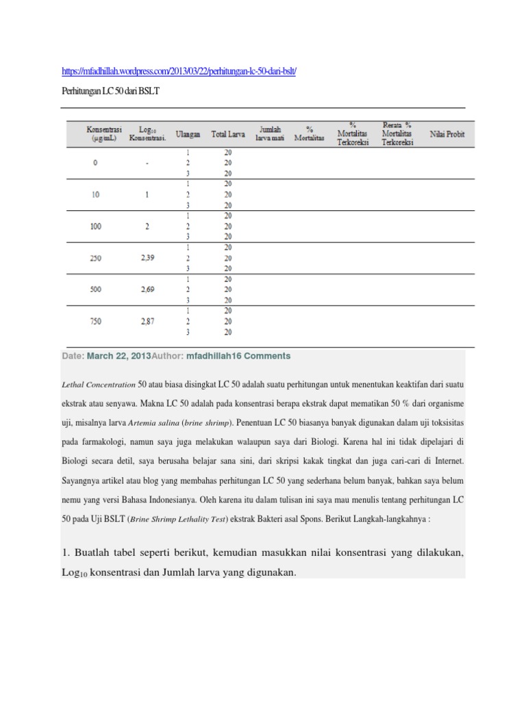 Panduan Perhitungan LC 50 | PDF