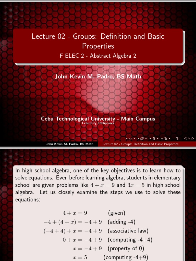 Lecture 02 - Groups (Definition and Basic Properties) | PDF | Group (Mathematics) | Matrix ...