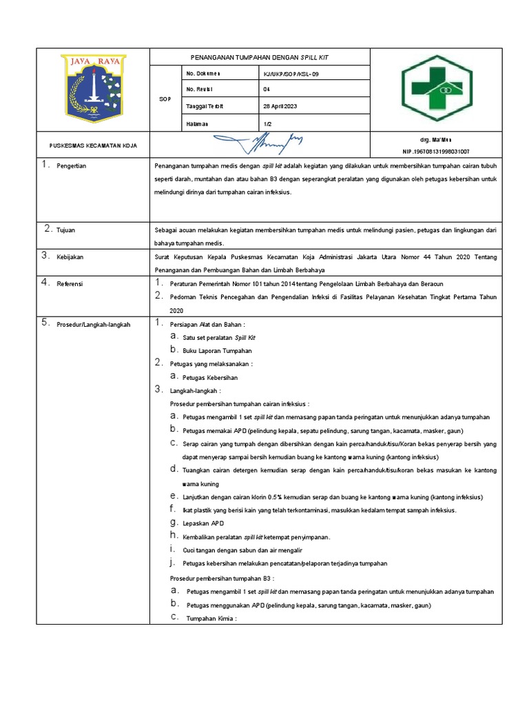 Sop Penanganan Tumpahan Dengan Spill Kit Rev 03 2023-2 | PDF