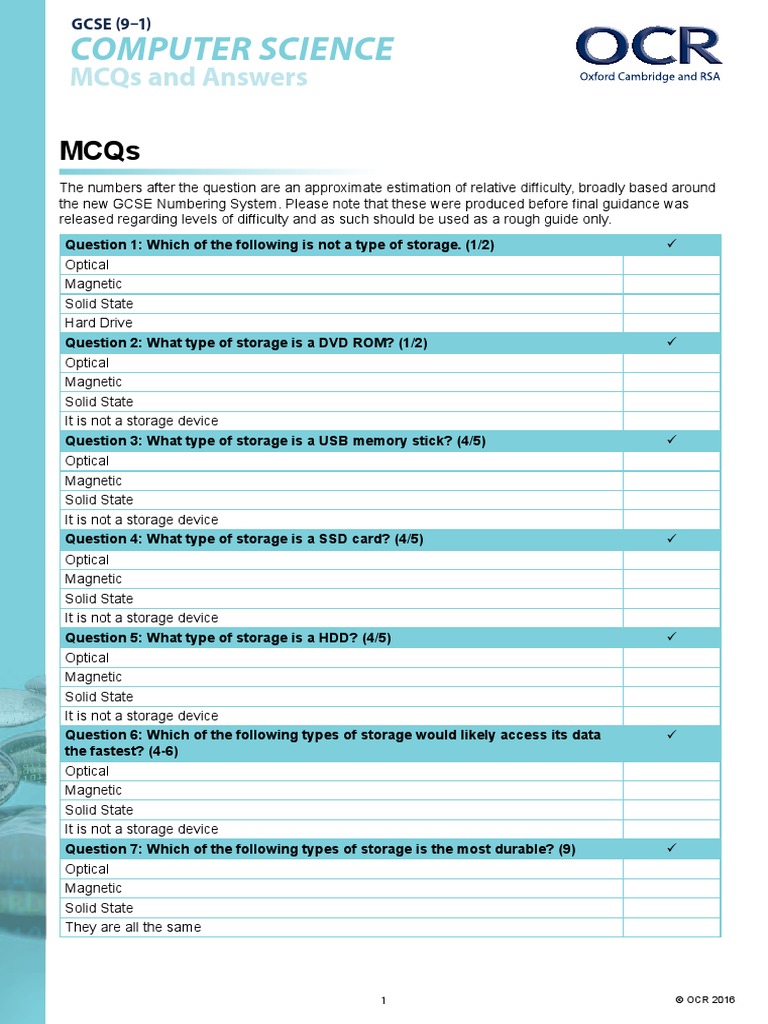 5 Storage Mcqs Answers | PDF | Solid State Drive | Computer Data Storage