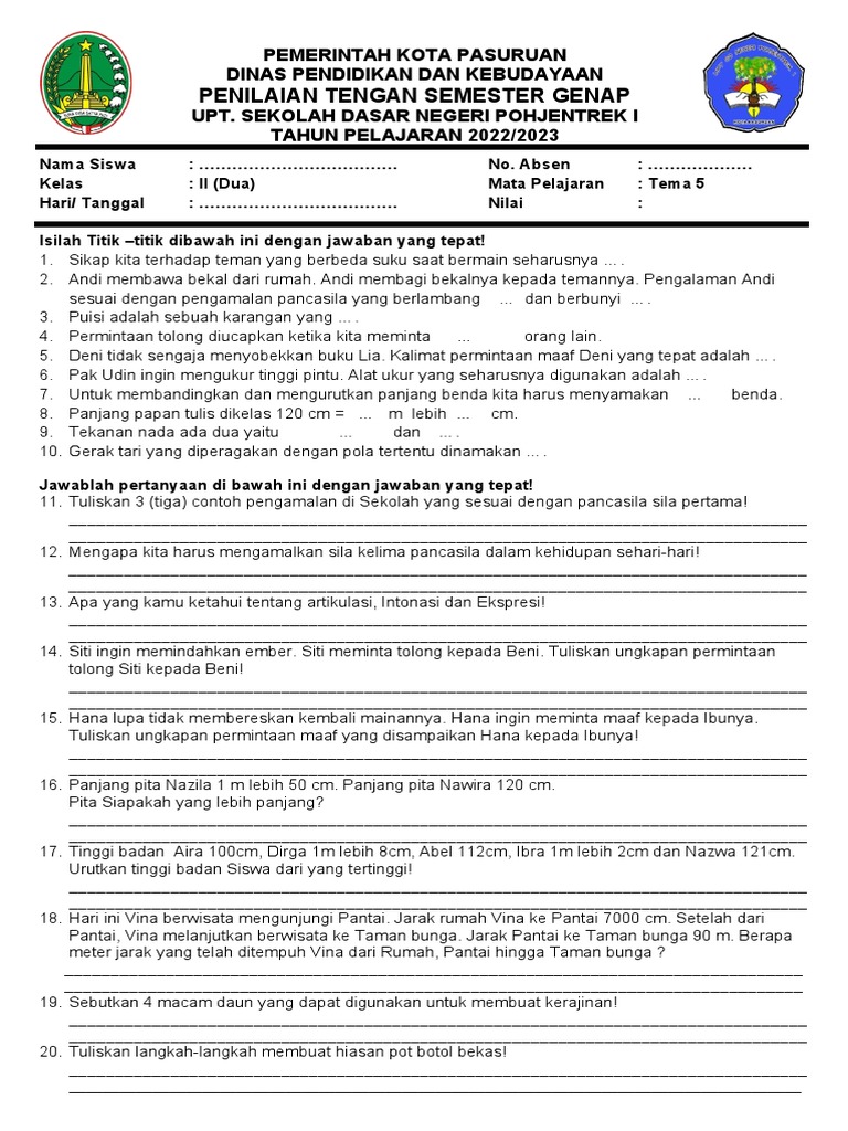 Soal Pts Tema 5 | PDF | Griya & Taman